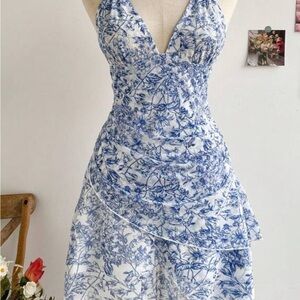 SHEIN | Dresses | Shein Blue And White Tiered Ruffled Mini Dress | Poshmark